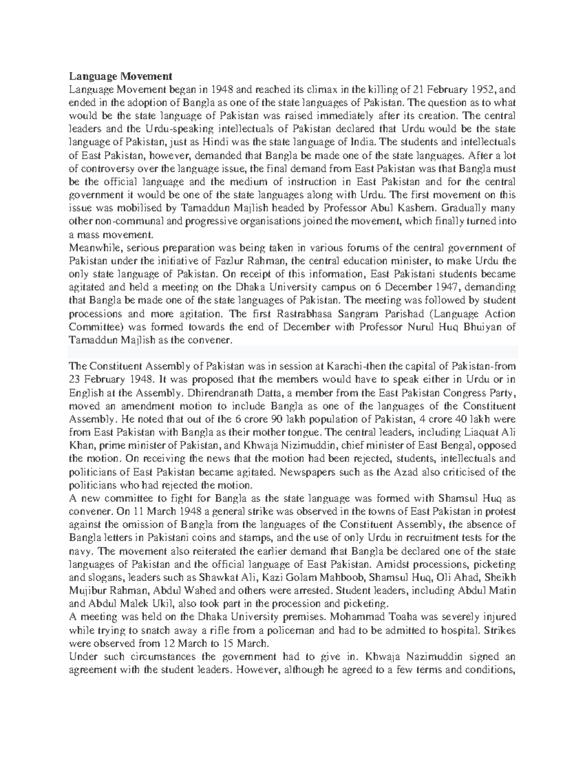 Language Movement (1948-1952): Struggle for Bangla as State Language ...