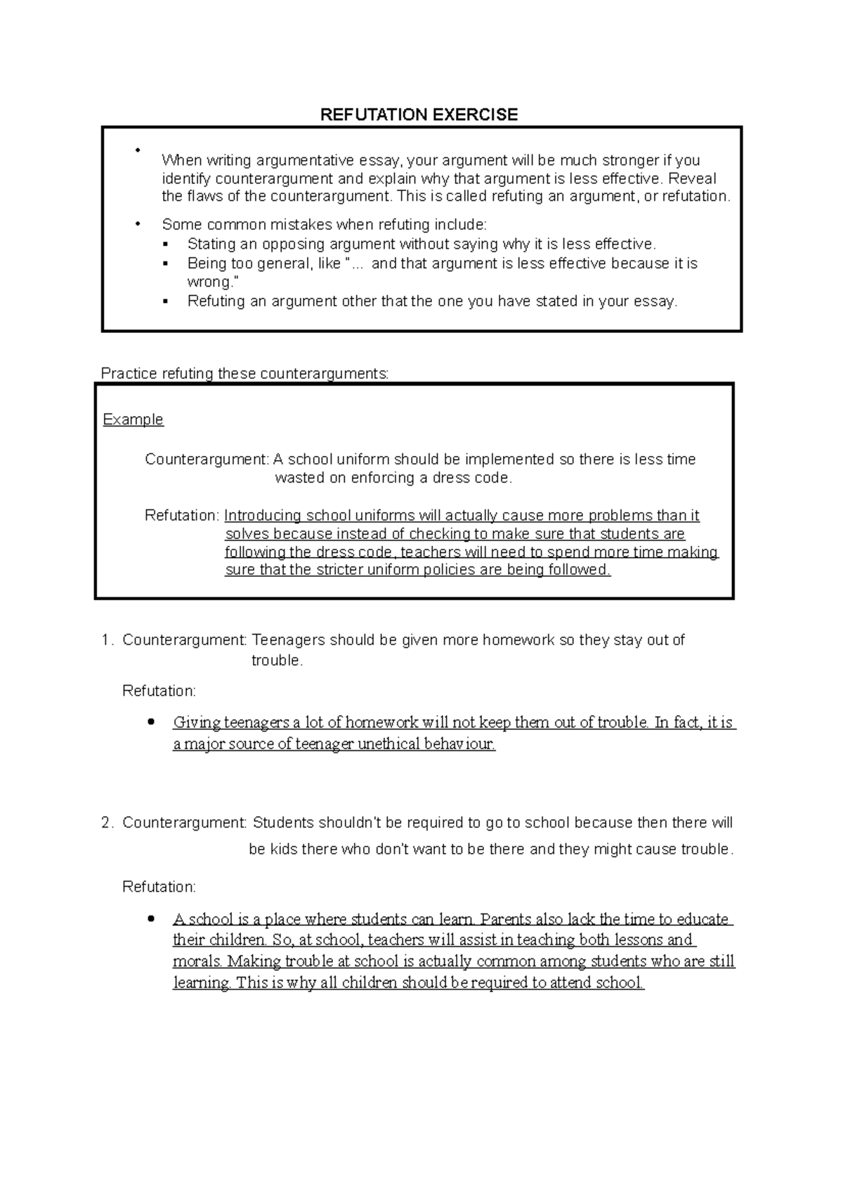 Refutation Exercise - tutorial - REFUTATION EXERCISE • When writing ...