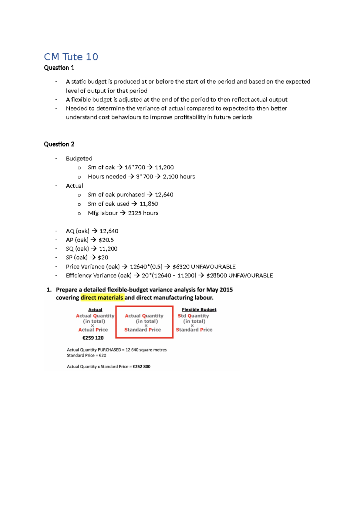 CM Tute 10 - Budgeting and Variance Analysis Solutions - Studocu
