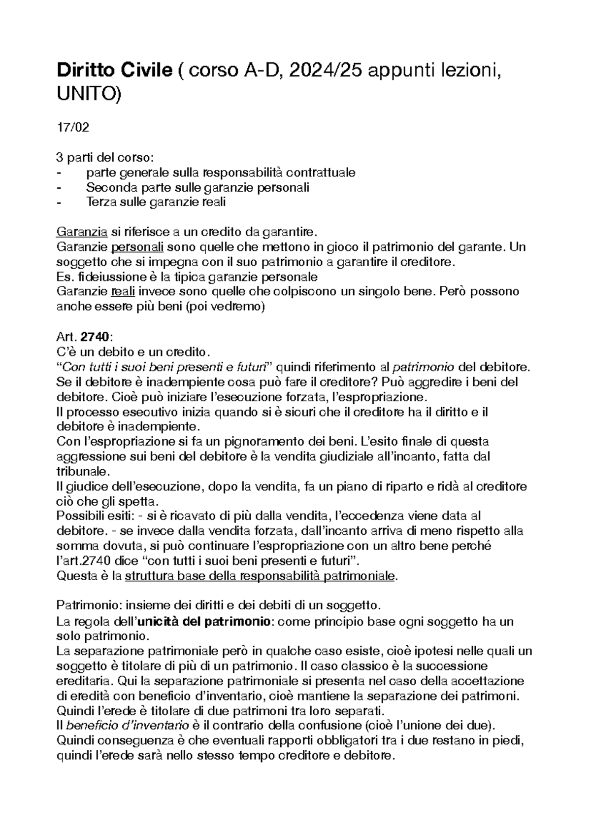 Civile appunti lezioni pdf - Diritto Civile ( corso A-D, 2024/25 ...