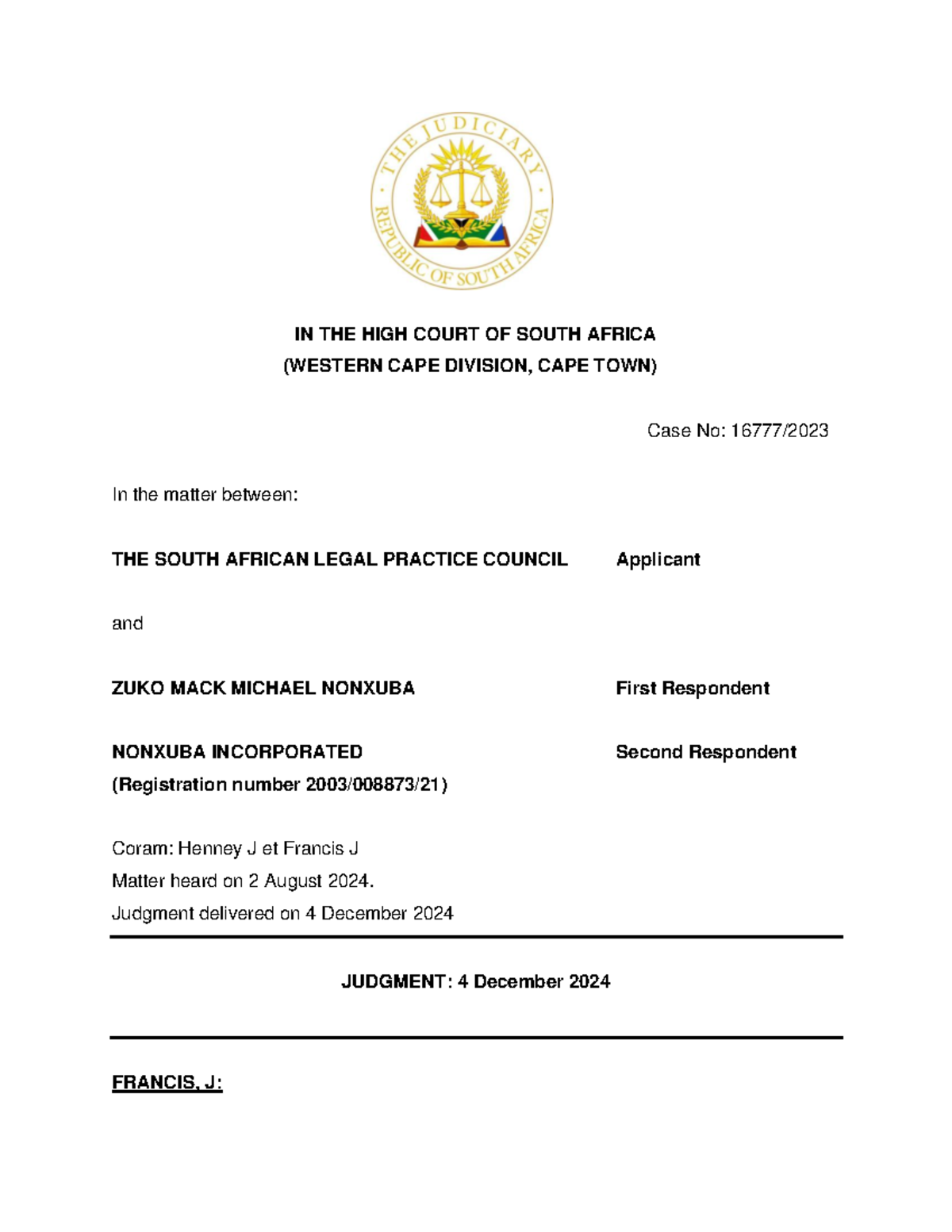 410 - Legal Proceedings Against Zuko Nonxuba: Case Law Analysis - Studocu