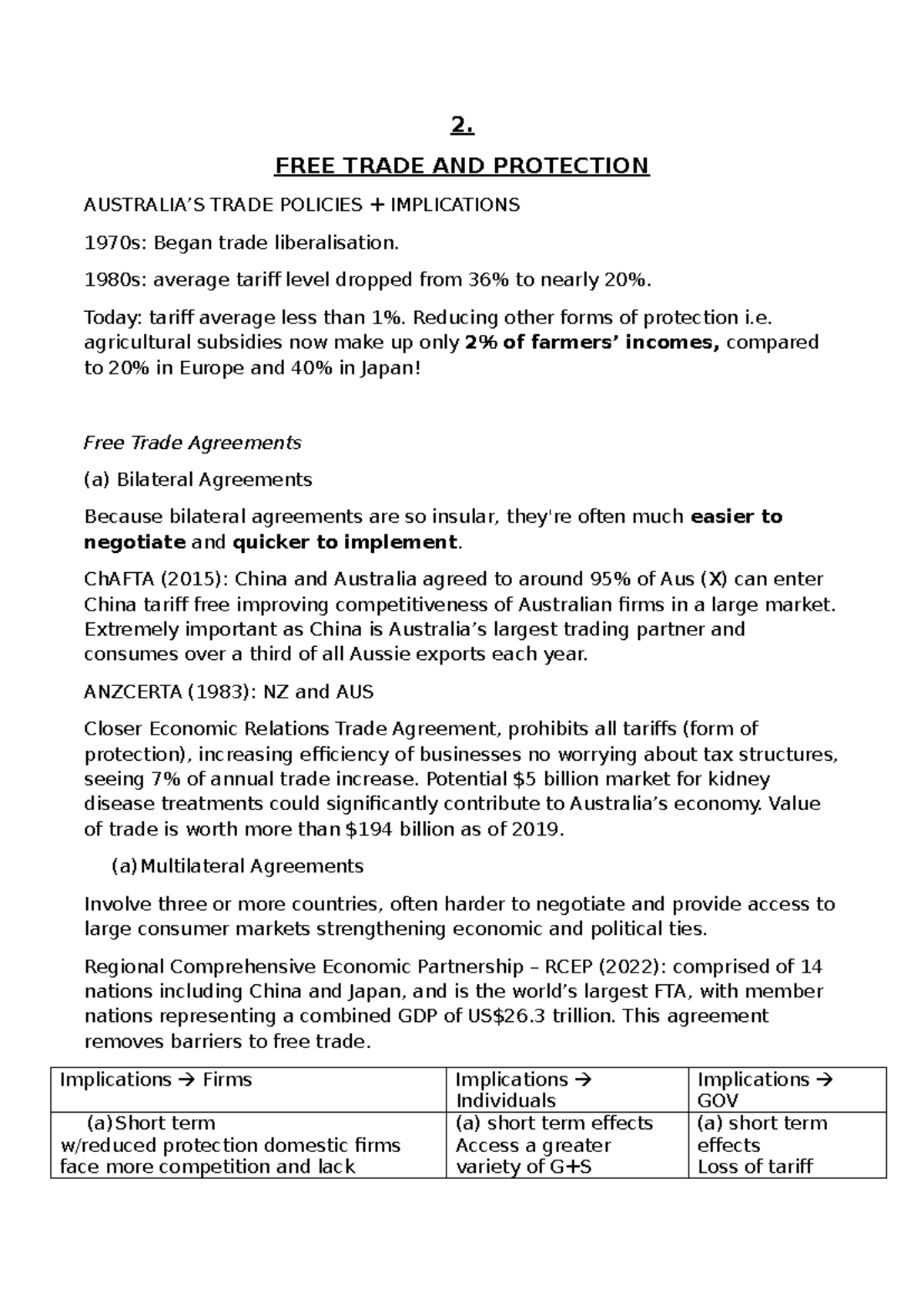 AUS - Free Trade & Protection Policies: Implications & Trends Analysis ...
