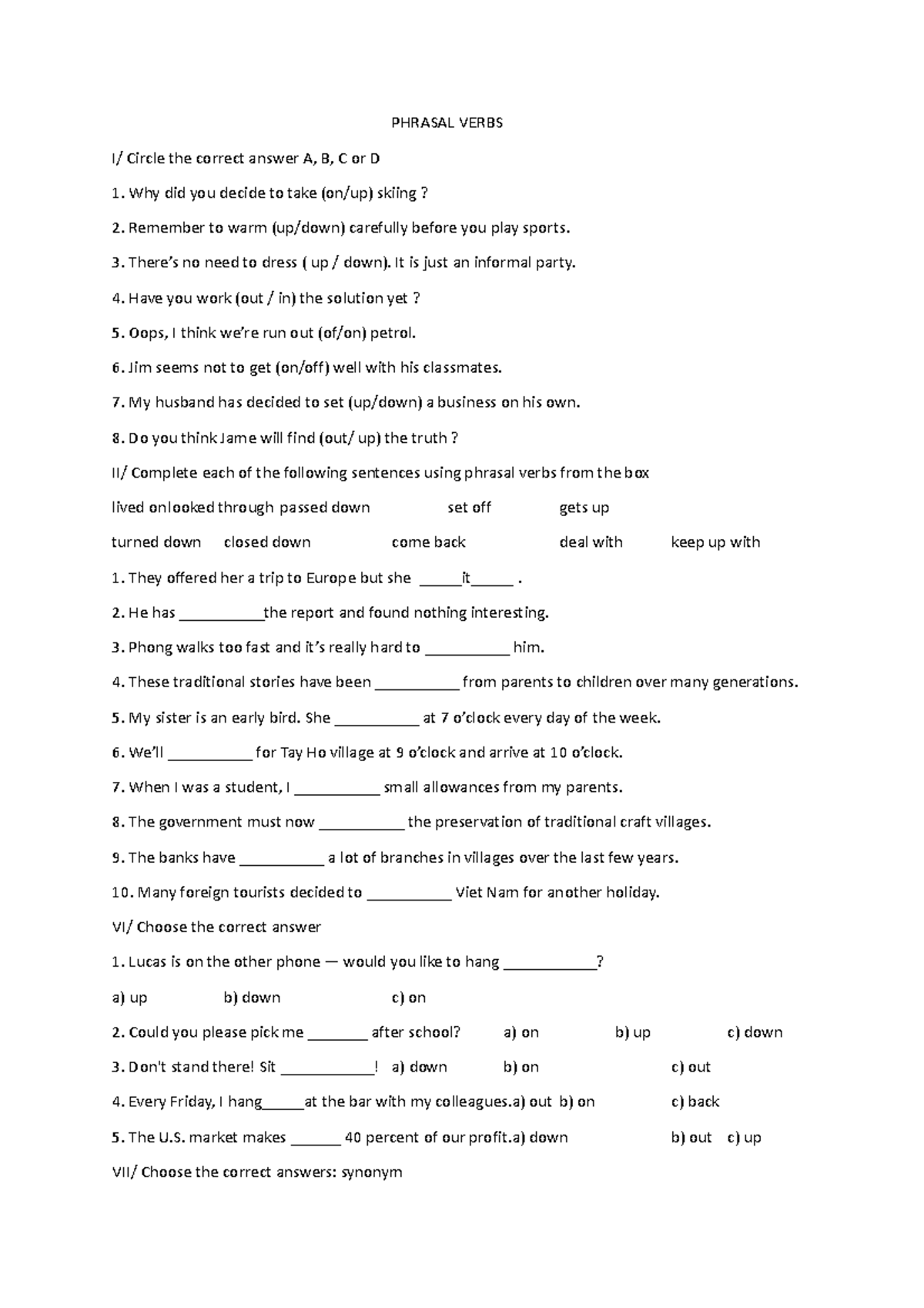 Phrasal Verbs Practice Exercises and Quiz Details - Studocu