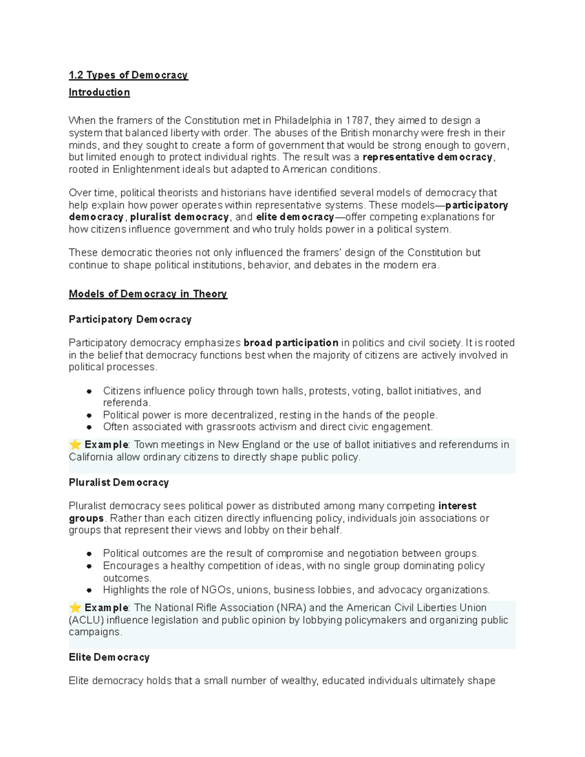1.2 Types of Democracy: Models and Theories Explained - Studocu