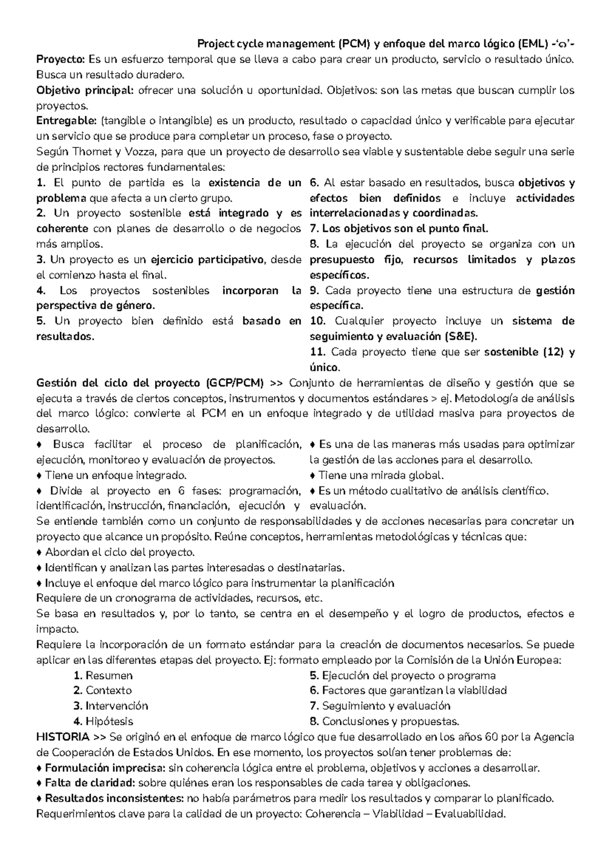 Gestión del Ciclo de Proyecto (PCM) y Enfoque del Marco Lógico - Studocu