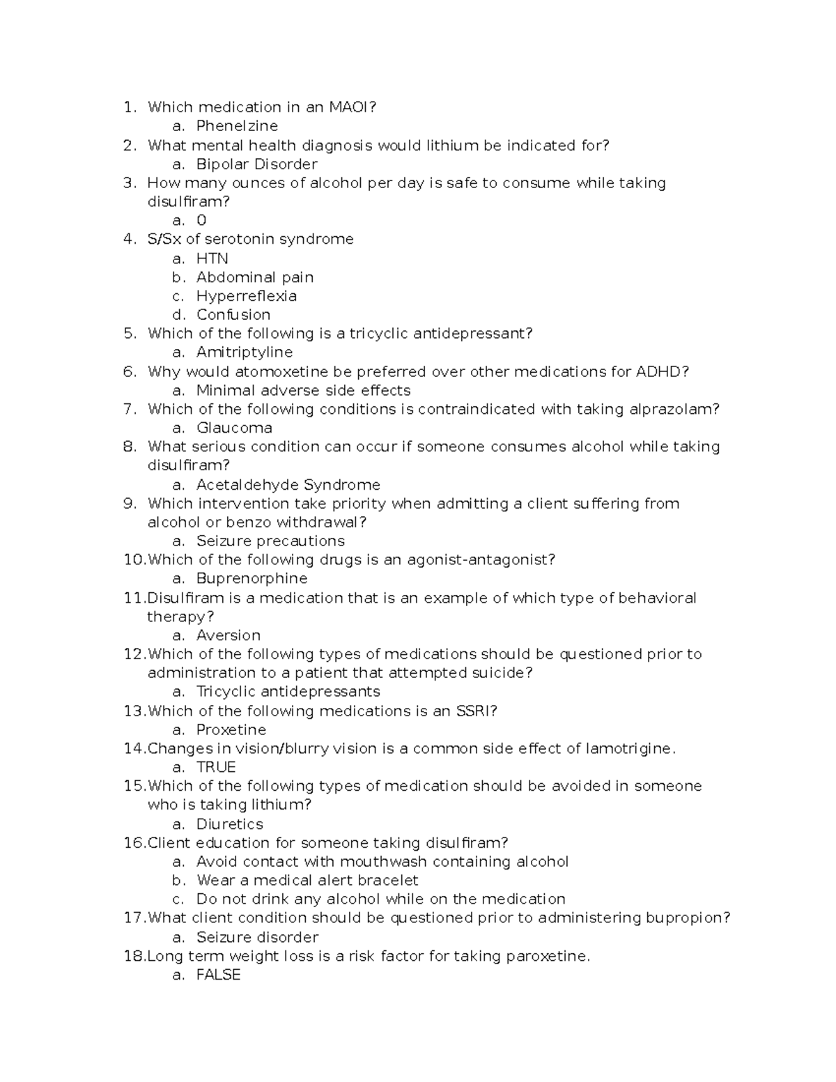 Unit 3 Medications Kahoot Quiz for Mental Health Nursing - Studocu