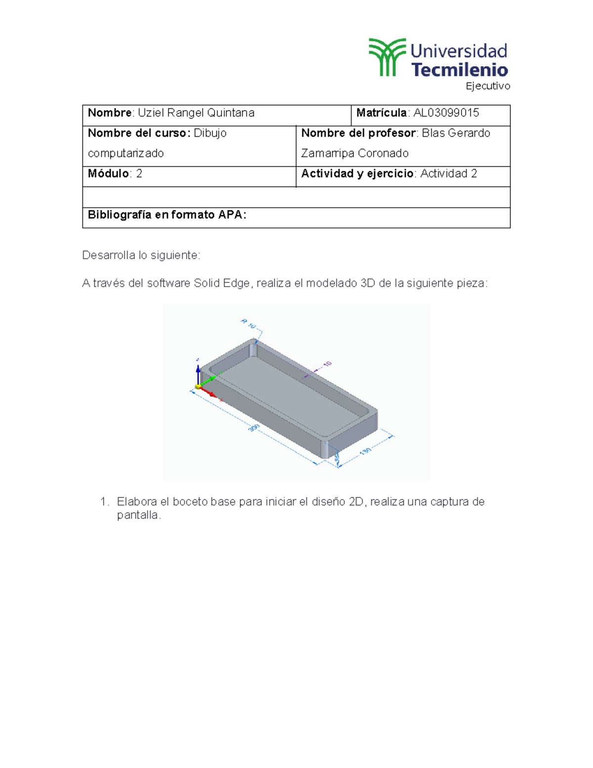 Actividad 2: Modelado 3D en Solid Edge para Dibujo Computarizado - Studocu