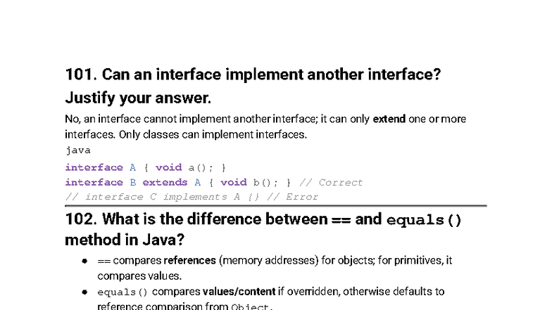 OOPS Concepts and Java Interface Implementation - 101 - Studocu