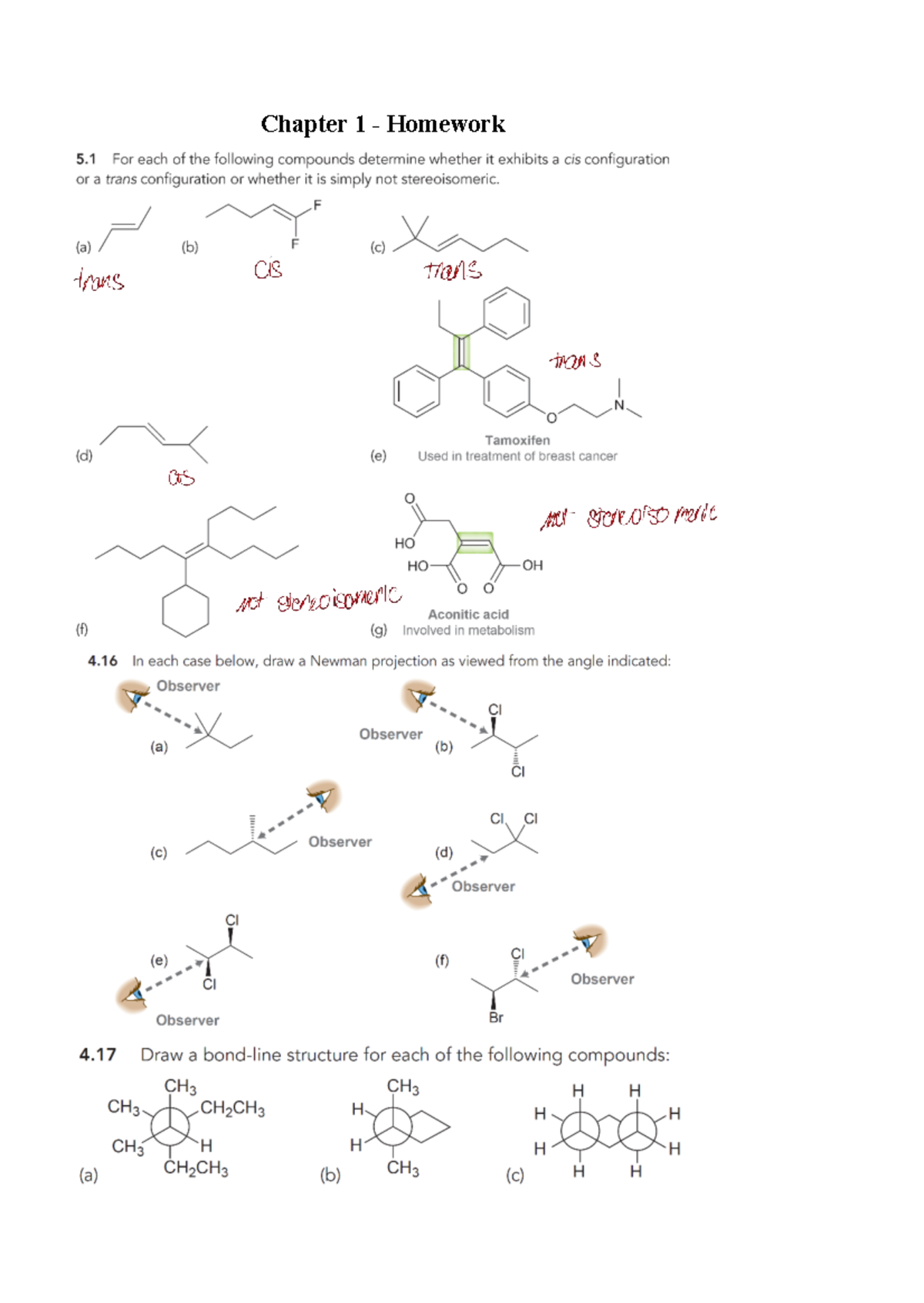 Chapter 1 Homework 5.1: Stereochemistry and Chirality Analysis - Studocu