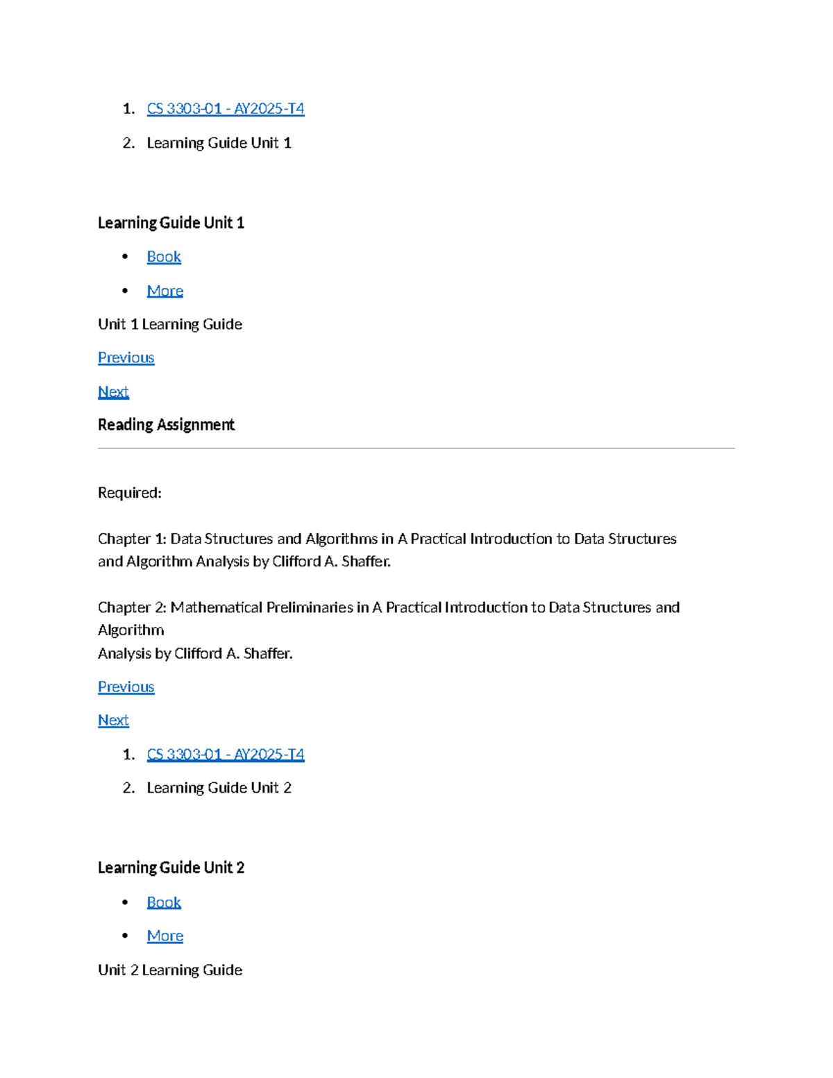 CS 3303 Data Structures Reading Assignments for Units 1 to 8 - Studocu