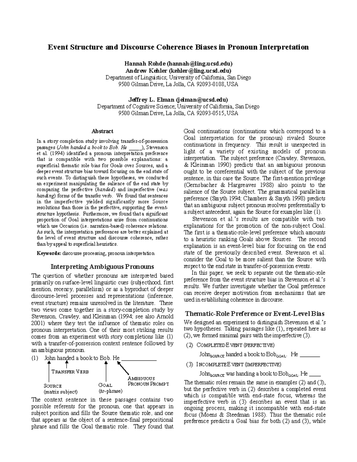 Event Structure and Discourse Coherence in Pronoun Interpretation ...