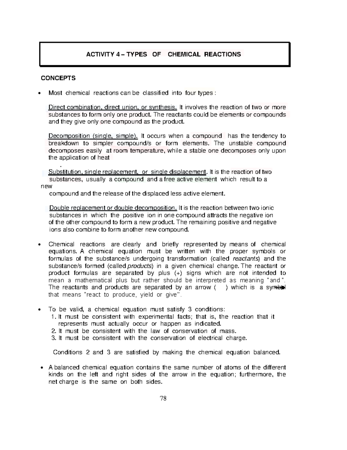 Activity 4: Exploring Types of Chemical Reactions and Their Equations ...