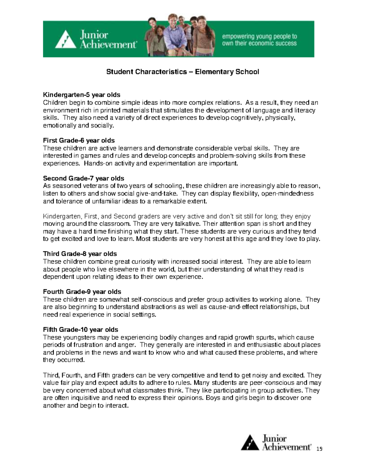 Elementary Student Characteristics (K-5) Overview - Studocu