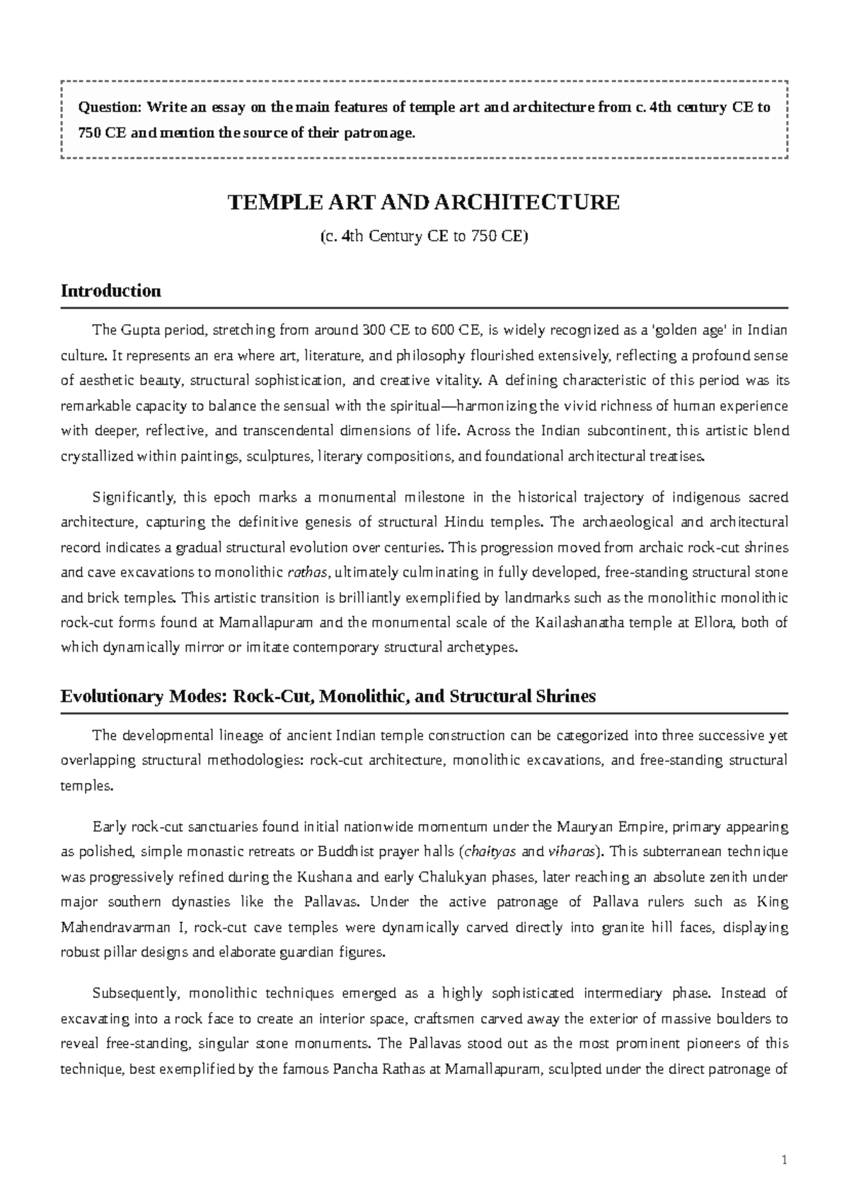 Temple Art and Architecture (c. 4th to 8th Century CE) Essay Notes ...