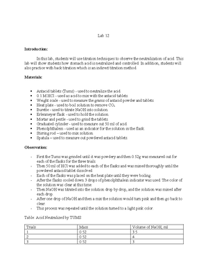 Lab 11 - gen chem lab - Intorduction/Prelab In this experiment, we will ...