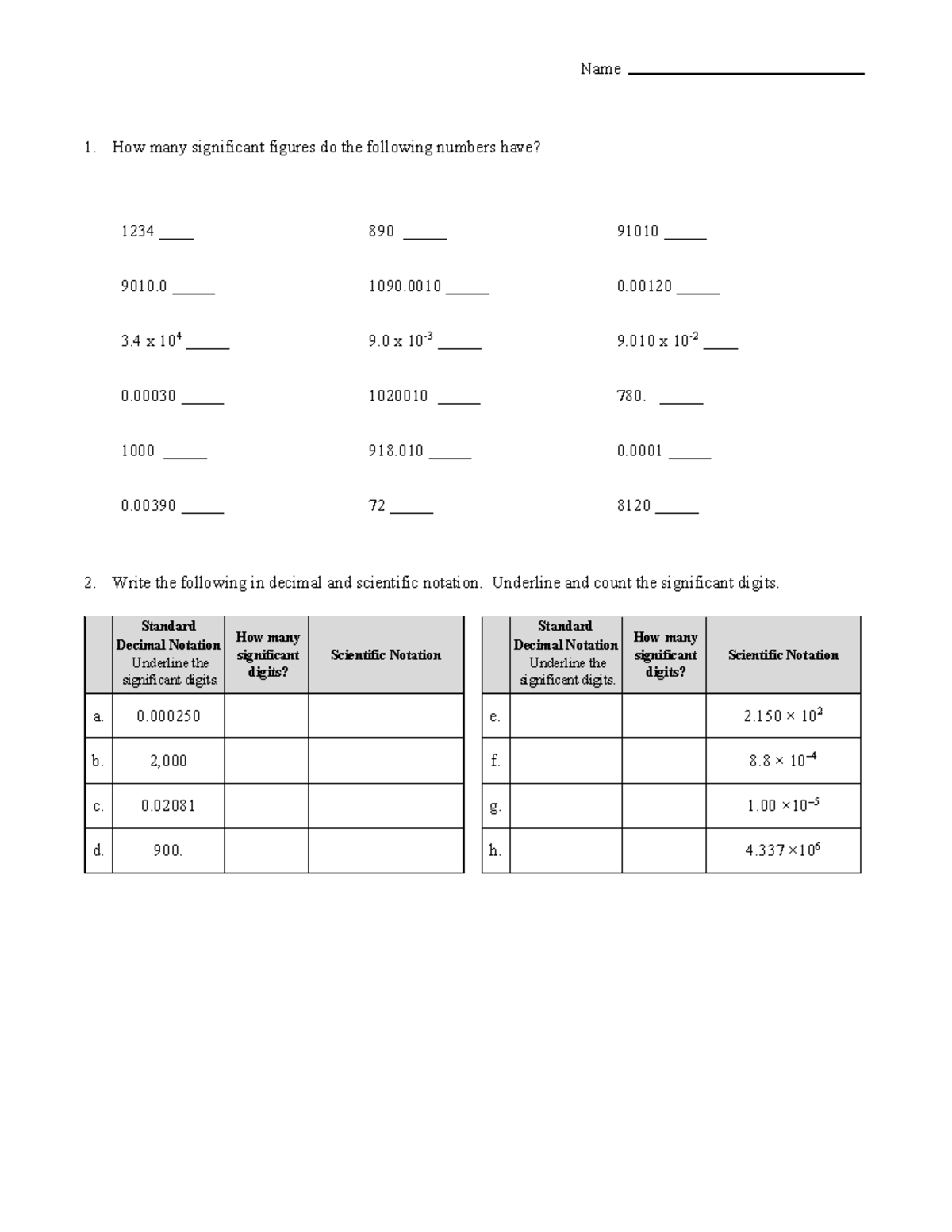 Exam 1 Review: Significant Figures & Unit Conversions for CHEM 060 ...
