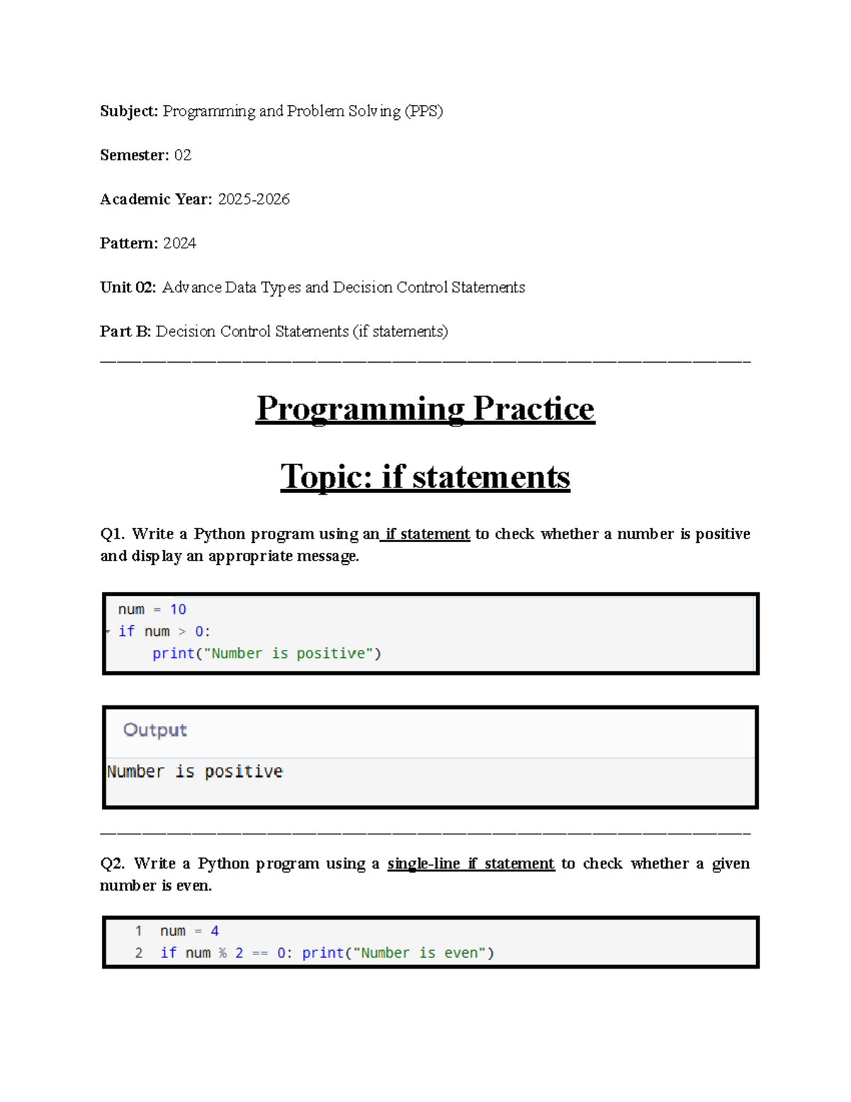Unit 02 if statements PPS - Subject: Programming and Problem Solving ...