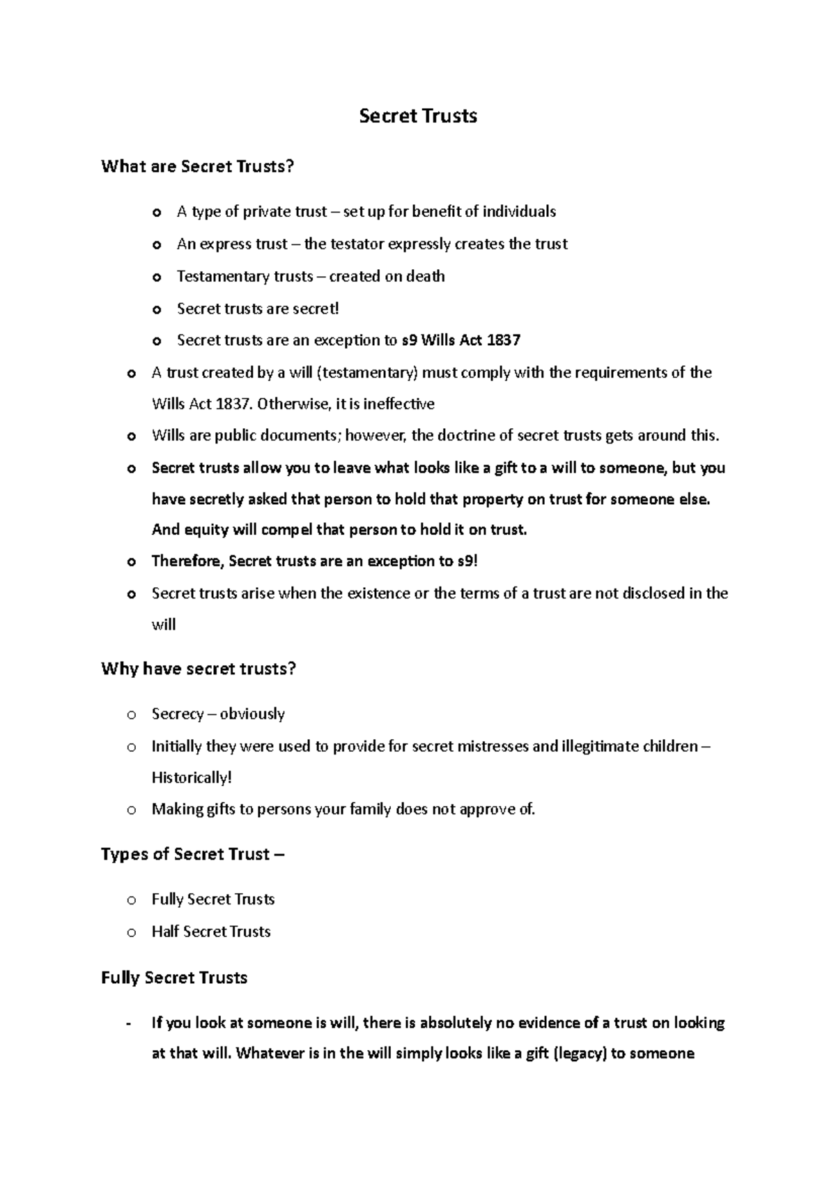 Secret Trusts: Comprehensive Revision Notes for Law Students - Studocu