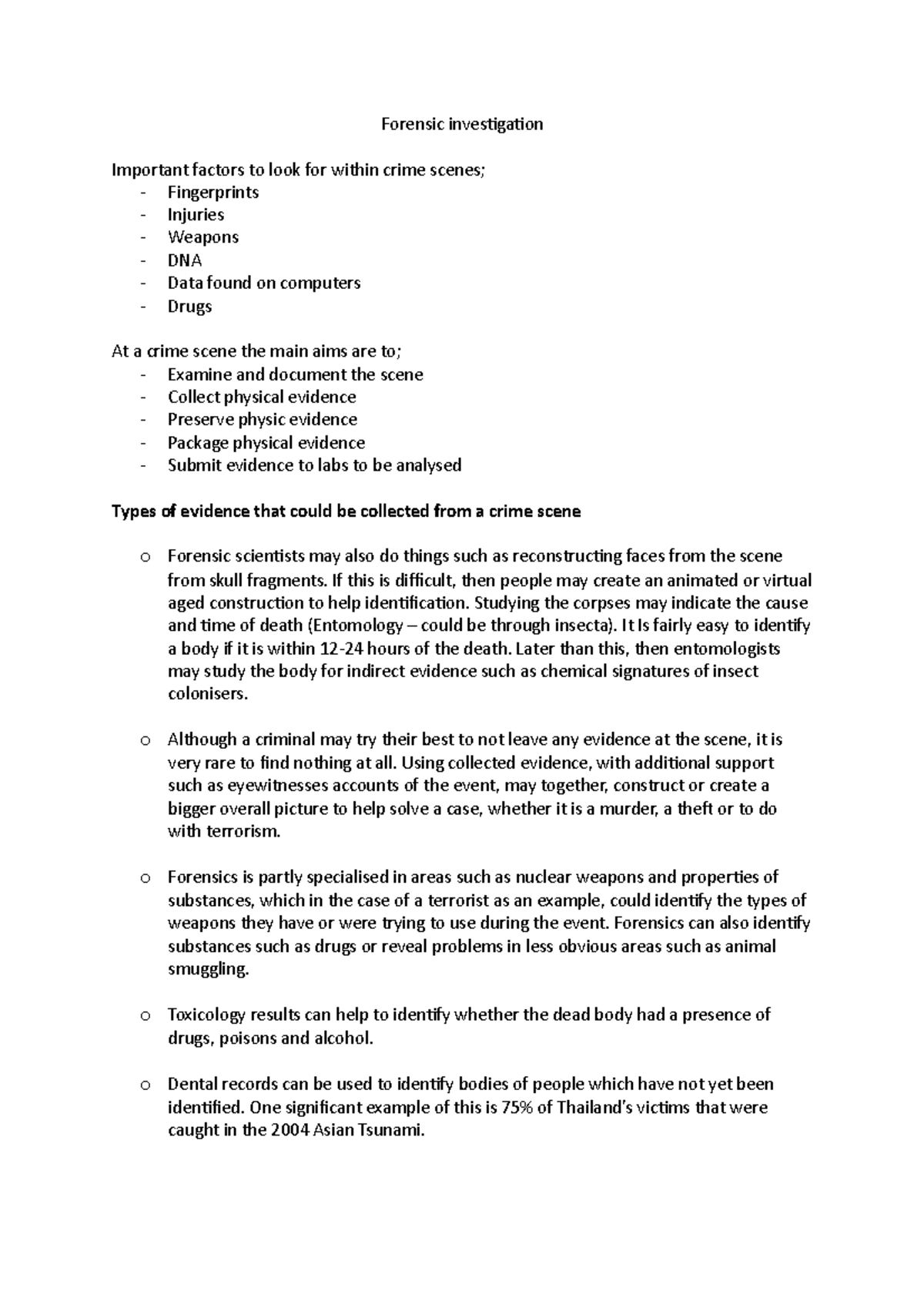 Forensic Investigation (CRIM 301): Key Factors in Crime Scene Evidence ...