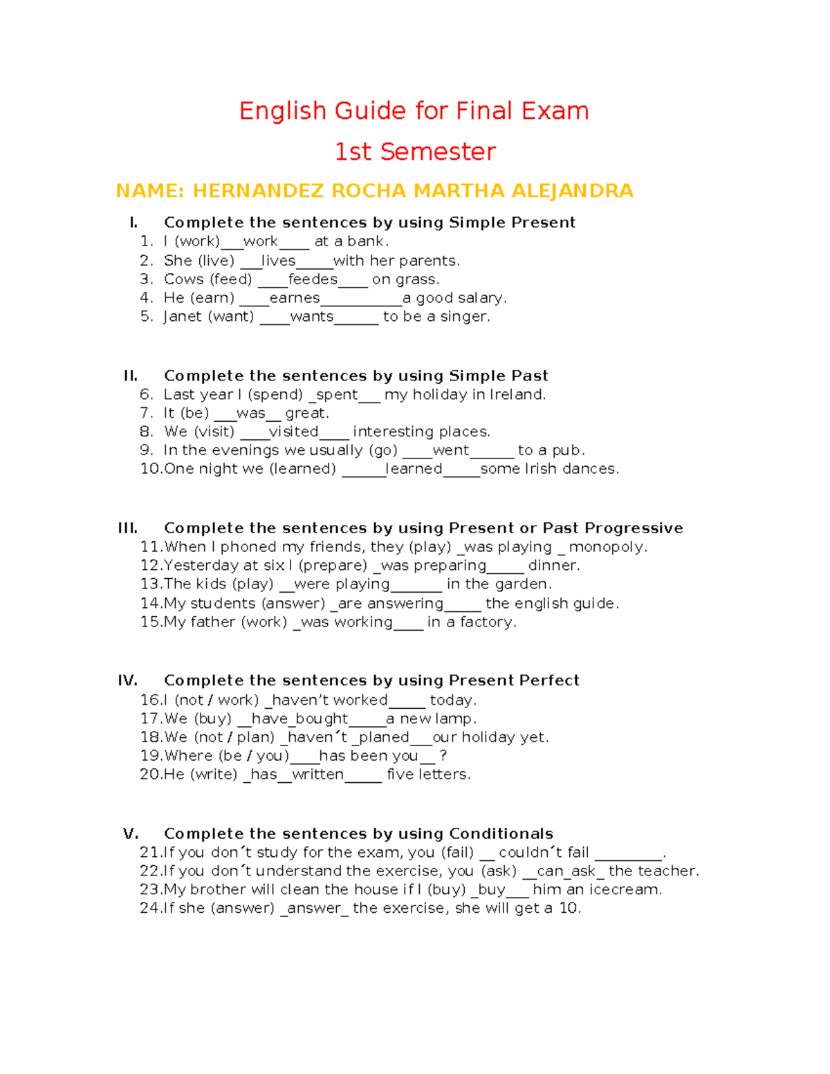 English Guide for Final Exam (1st Sem) - Simple Present & Past - Studocu