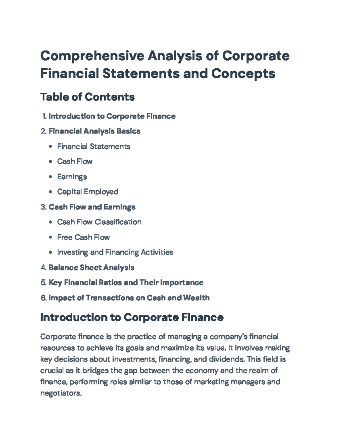 Corporate Finance Analysis: Understanding Financial Statements and ...