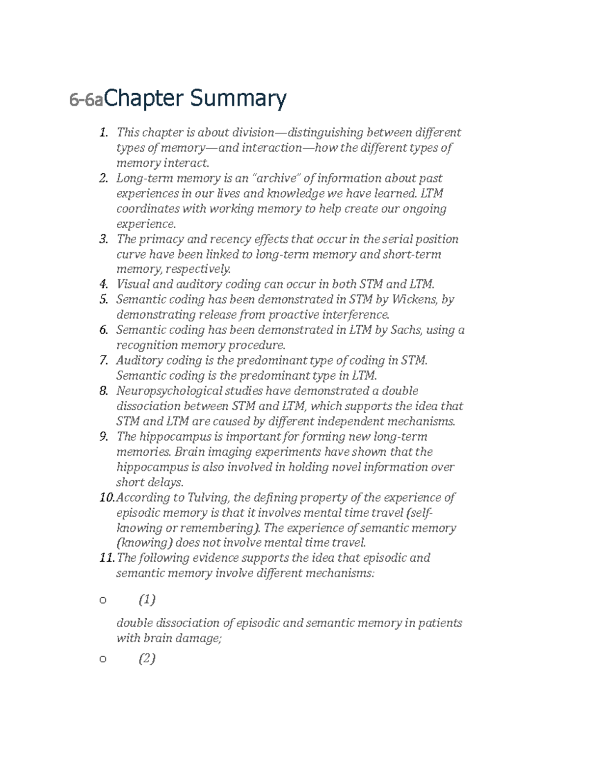 PSY270 - Chapter 6 Summary: Memory Types & Interactions - Studocu