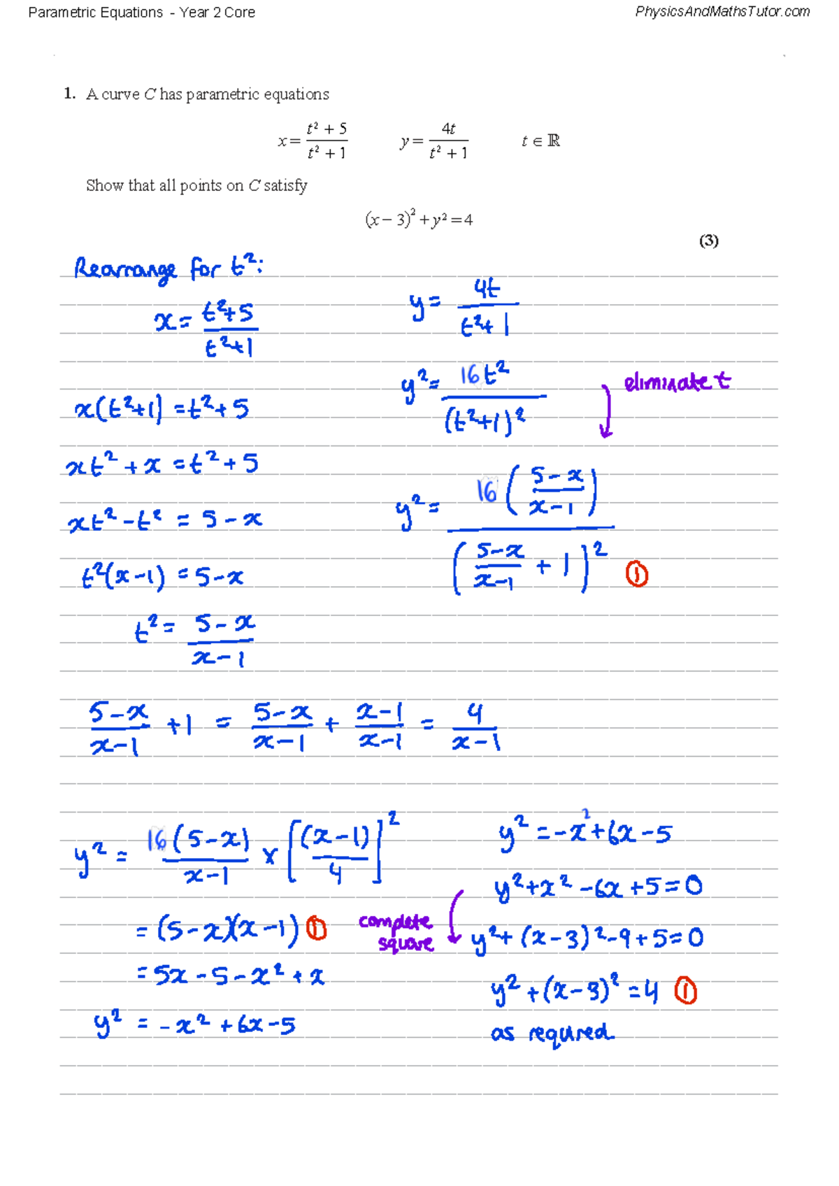 Parametric Equations: Year 2 Core Physics & Maths Tutor PMT - Studocu
