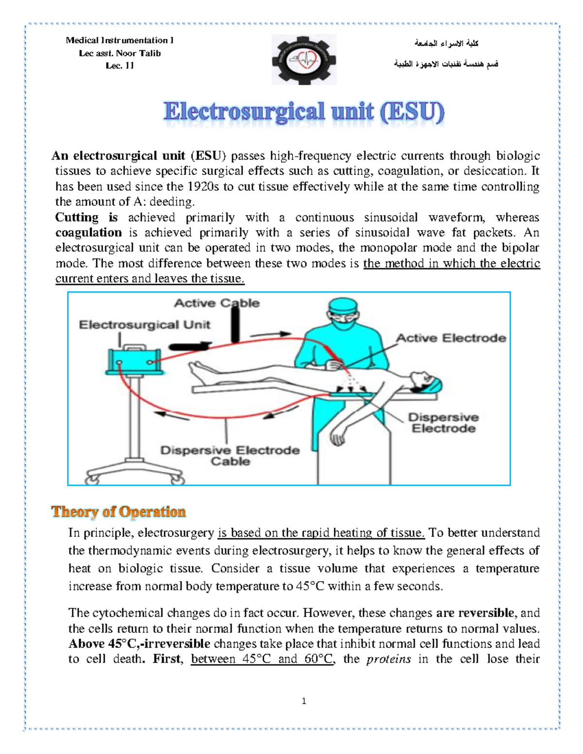Electrosurgical Unit (ESU): Overview and Applications in Surgery - Studocu