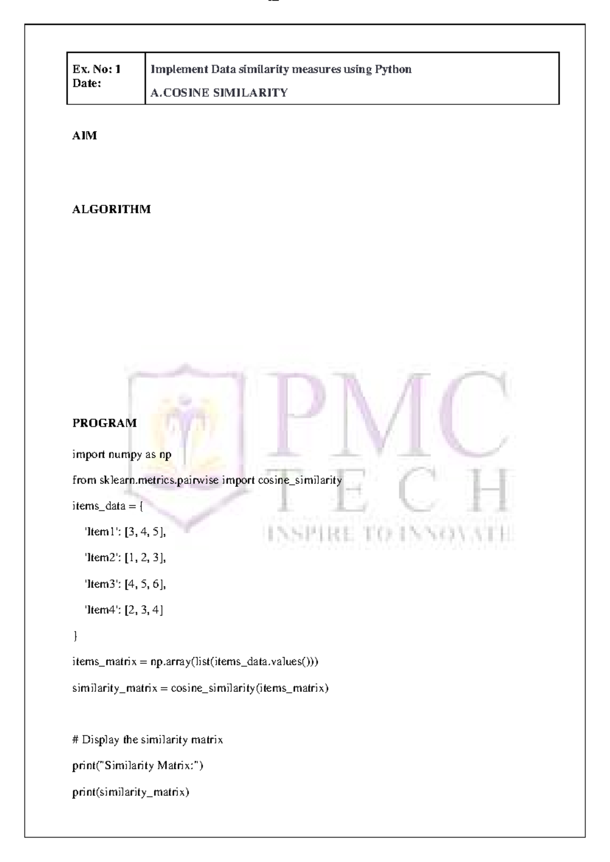 RS LAB Manual: Implementing Data Similarity Measures & Techniques - Studocu