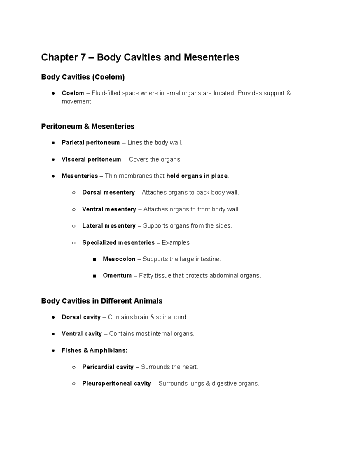 Anatomy Exam 3 Study Guide: Body Cavities, Systems, and Functions ...