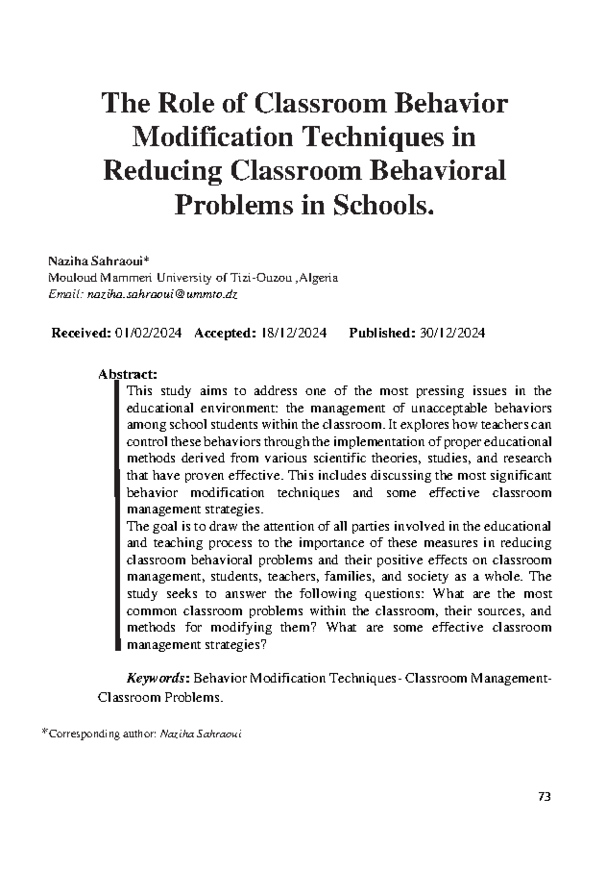 Behavior Modification Techniques for Addressing Classroom Issues in ...