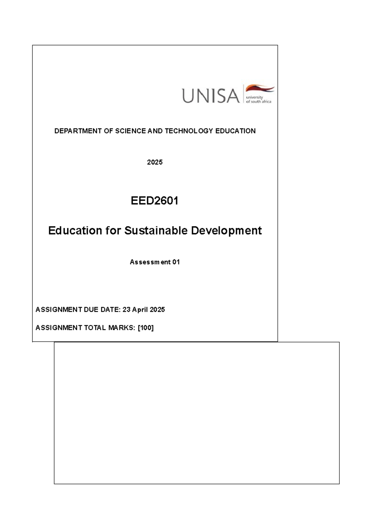 EED2601 Assignment 01: Education for Sustainable Development Insights ...