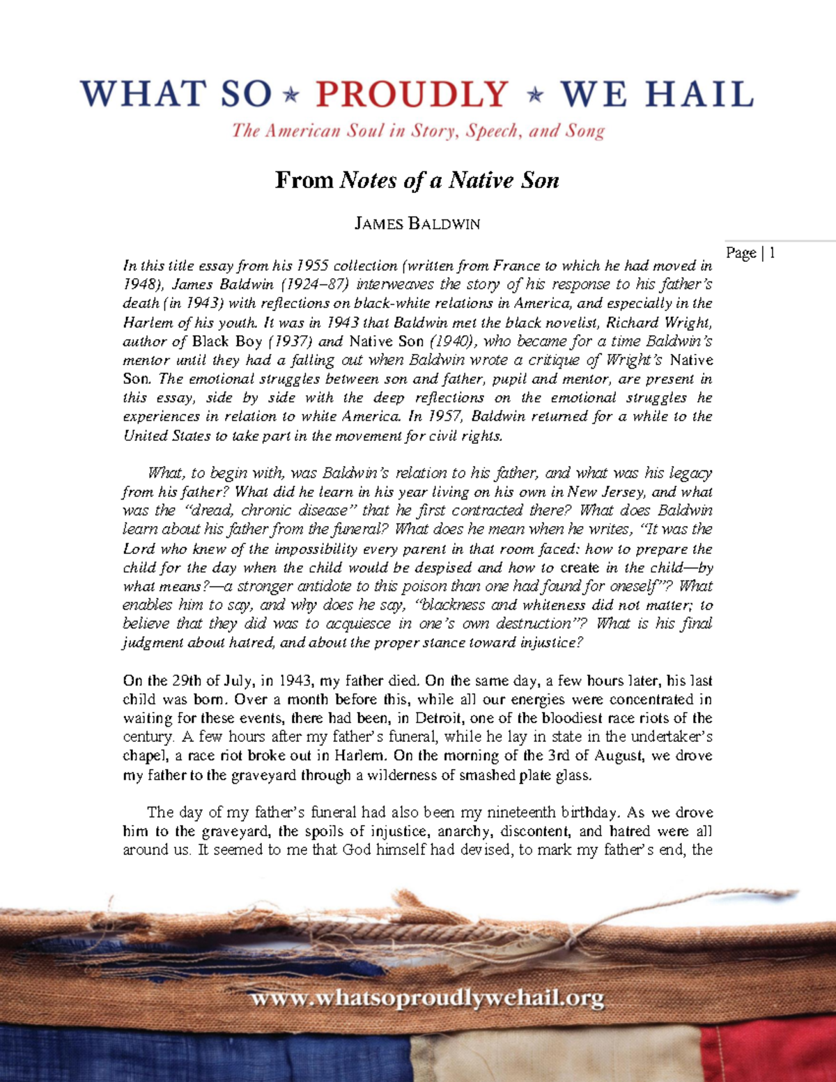 Final Exam Essay Notes on 'From Notes of a Native Son' by James Baldwin ...