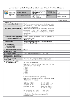 Lesson Exemplar Template - Lesson Exemplar in ENGLISH 10 Using the IDEA ...