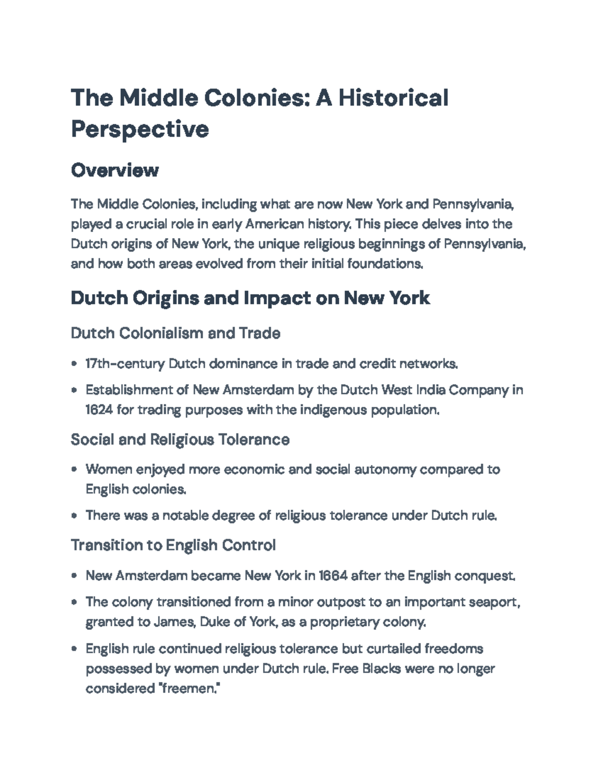 The Middle Colonies: Dutch Influence and Quaker Ideals in History - The ...