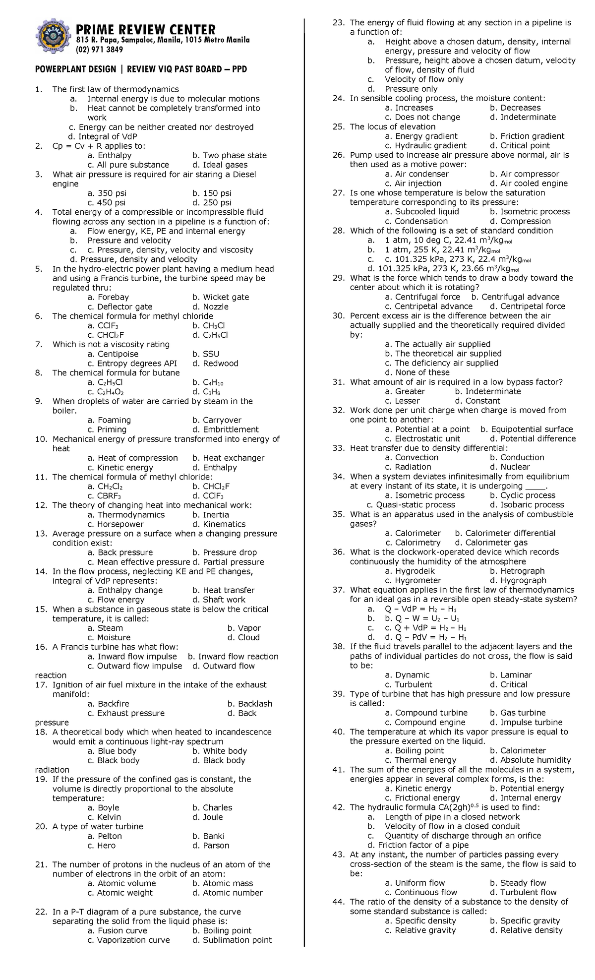 PPD Powerplant Design Review: Key Concepts and Past Board Questions ...