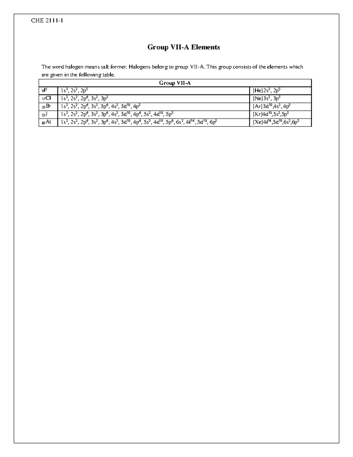 Group 17 Halogens: Properties and Trends - CHE 2111-1 - Studocu