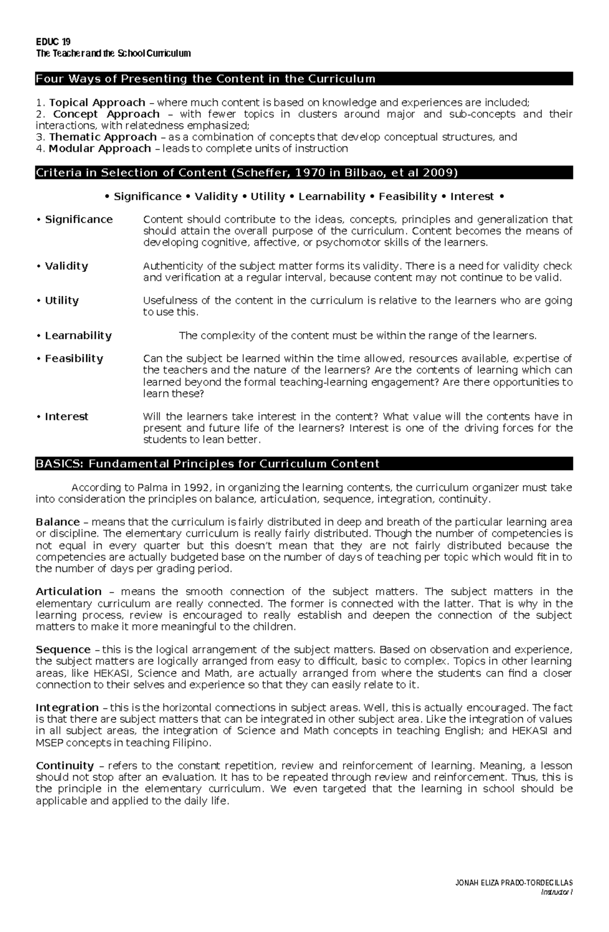 EDUC 19 Curriculum Presentation Approaches: Topical, Concept, Thematic ...