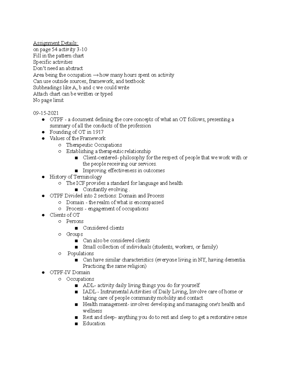 Occupational Therapy Notes (OT 202) - Key Concepts & Performance ...