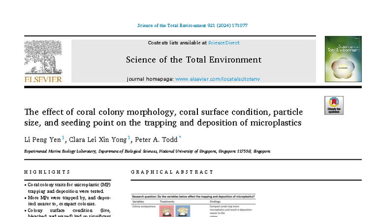 The Effects of Coral Morphology on Microplastic Trapping (ENV 921 ...