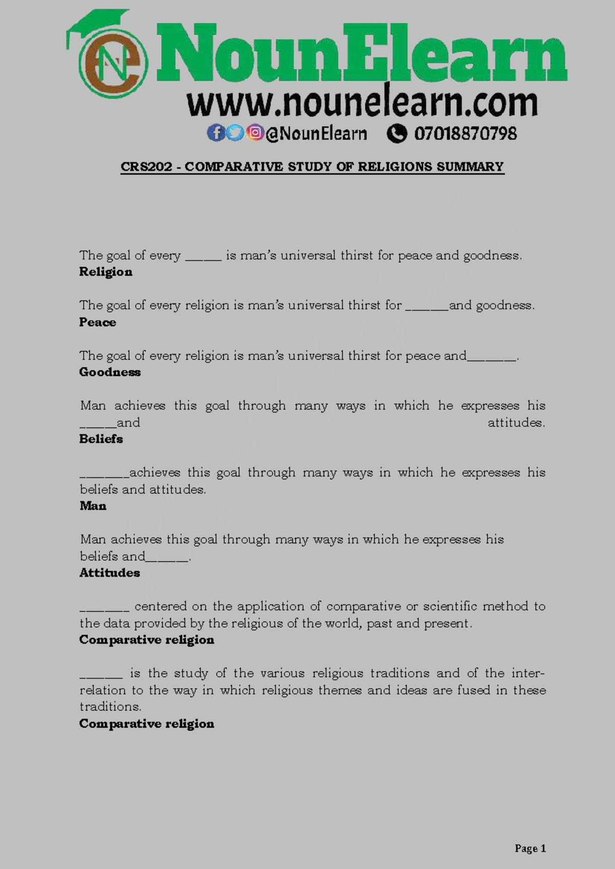 CRS202 (CTH202) Comparative Study of Religions Overview - Studocu
