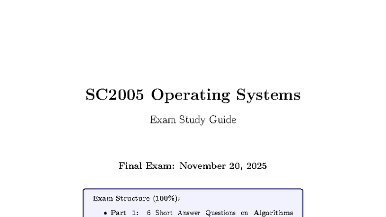SC2005 Operating Systems Final Exam Study Guide - Nov 2025 - Studocu