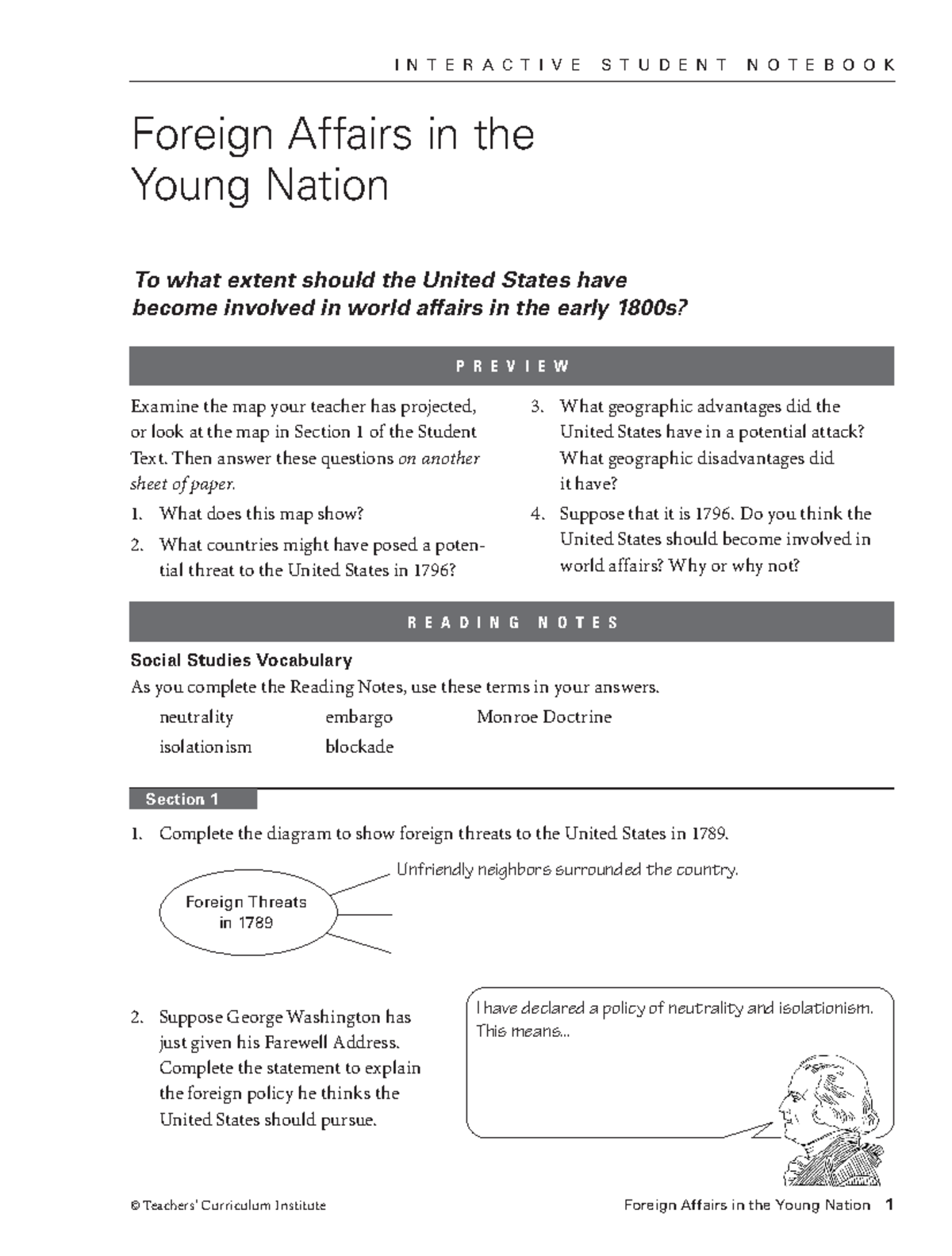 Foreign Affairs in the Young Nation: Interactive Student Notebook (TCI ...