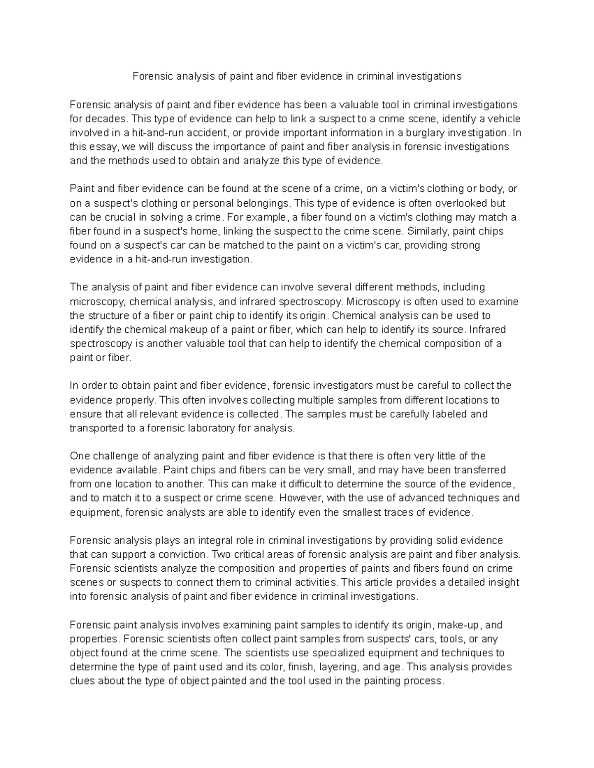 Forensic Analysis of Paint & Fiber Evidence in Criminal Cases - Studocu