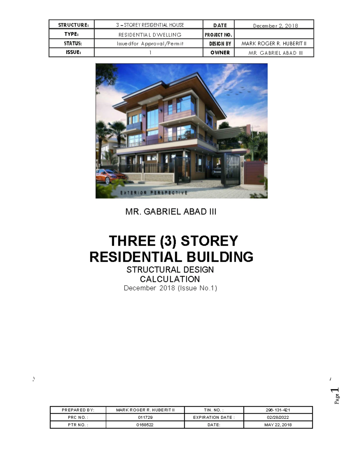 Structural Calculation 3 Storey Residential House Part 1 - TYPE ...