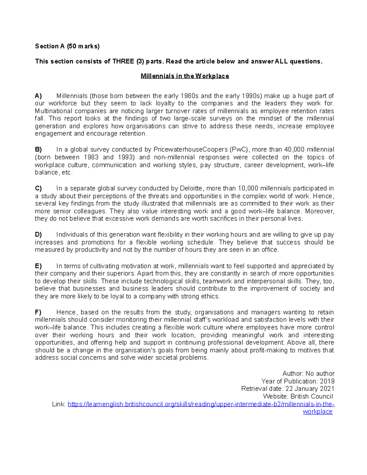 ENL 2208 Test 1 (Revision) - Section A (50 marks) This section consists ...