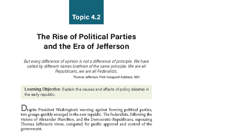 Topic 4.2: The Rise of Political Parties and Jefferson's Era in U.S ...