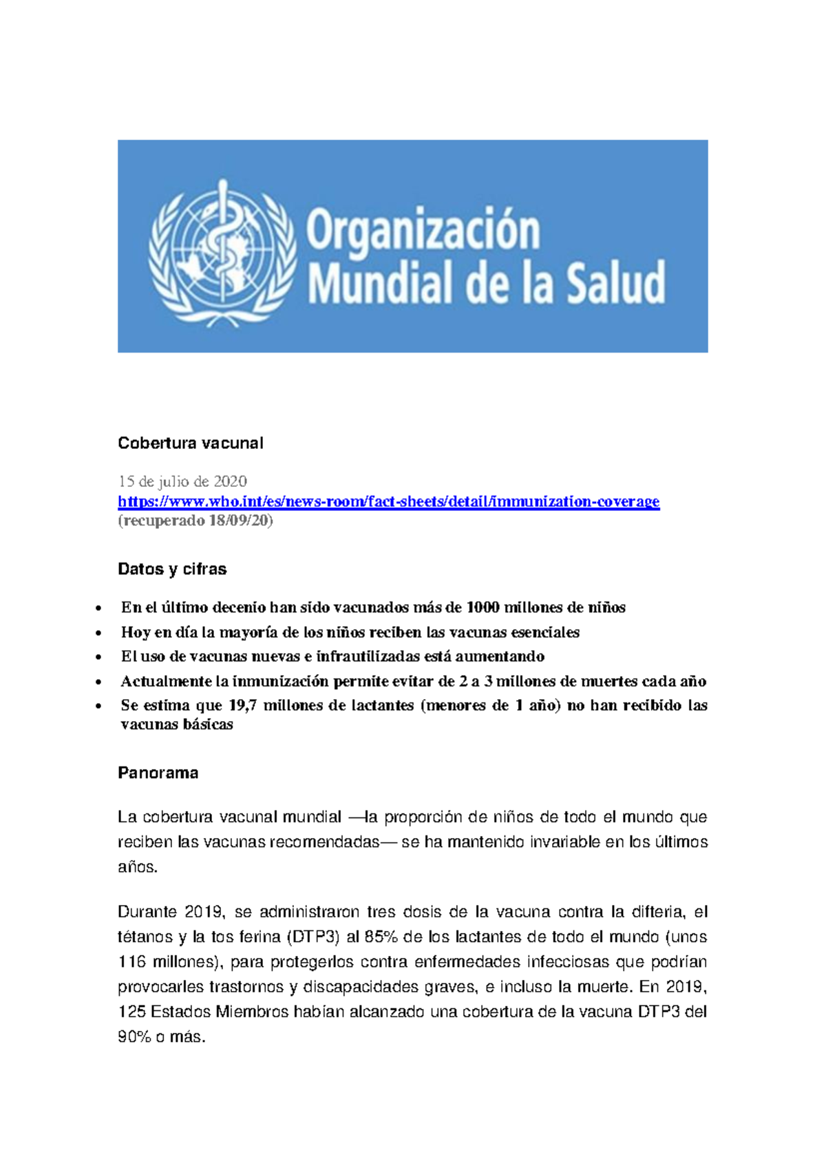 Cobertura vacunal OMS - Archivos relativos a Atención Primaria y OMS - Cobertura vacunal 15 de ...