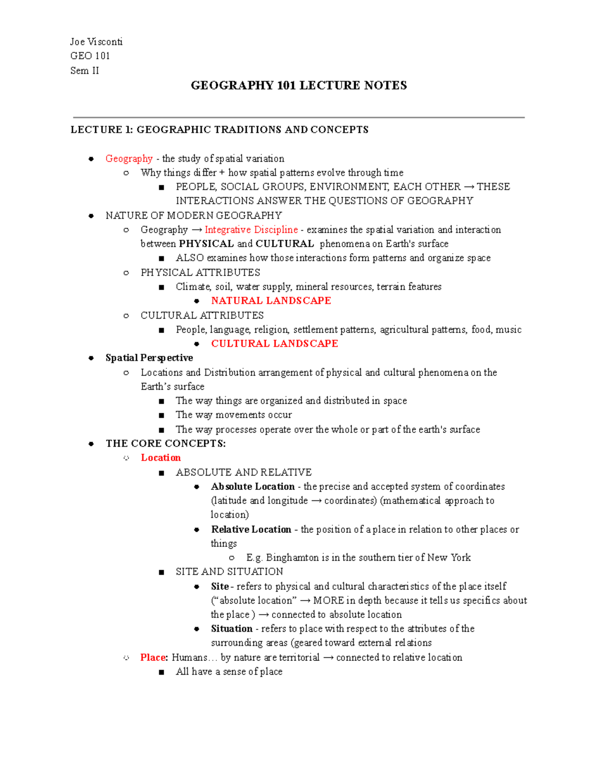 GEOG 101 LECTURE NOTES: GEOGRAPHIC CONCEPTS & LAND FORMS OVERVIEW - Studocu