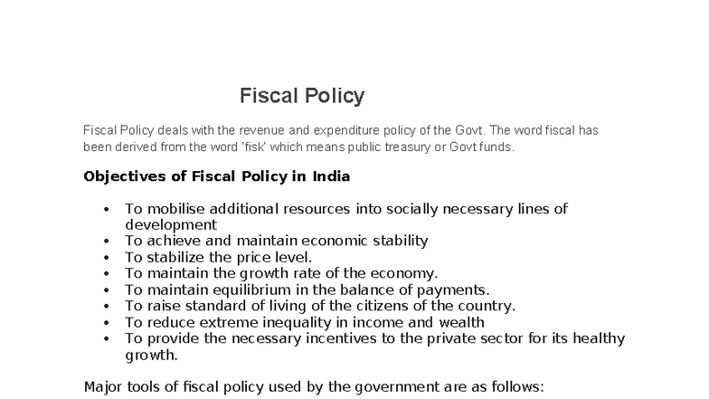 Fiscal Policy - BE Notes: Understanding Revenue & Expenditure - Studocu